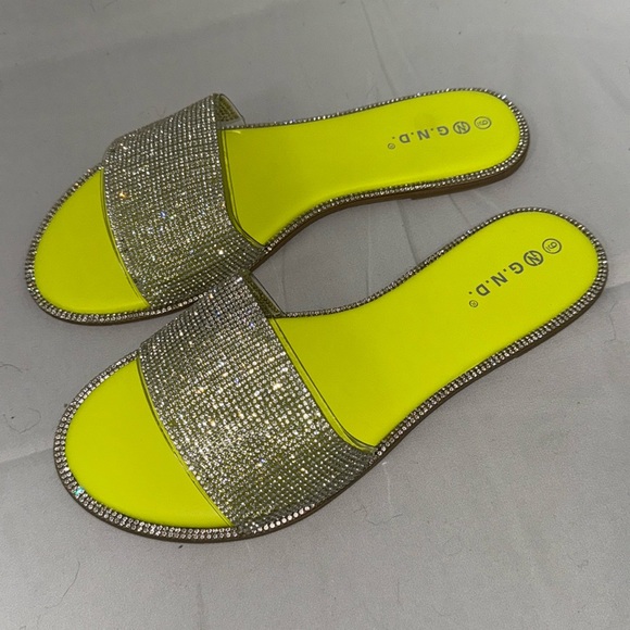 Shoes | Yellow Rhinestone Slides | Poshmark